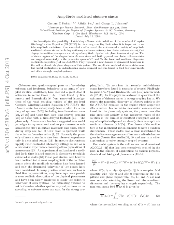 (PDF) Amplitude-mediated chimera states