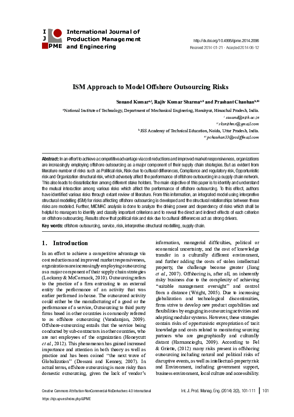 (PDF) ISM Approach to Model Offshore Outsourcing Risks