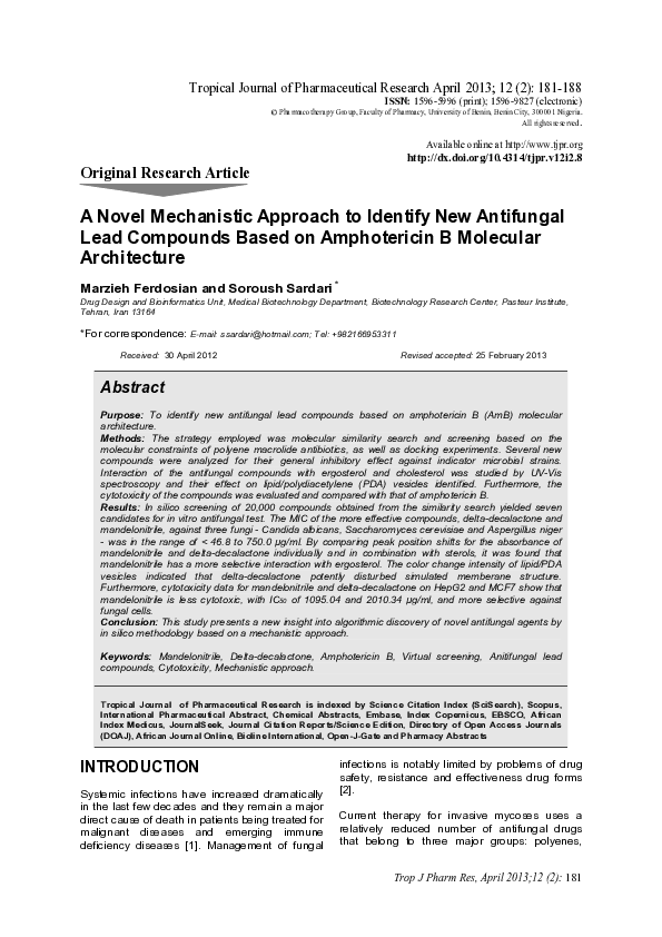 (PDF) A Novel Mechanistic Approach to Identify New Antifungal Lead Compounds Based on ...