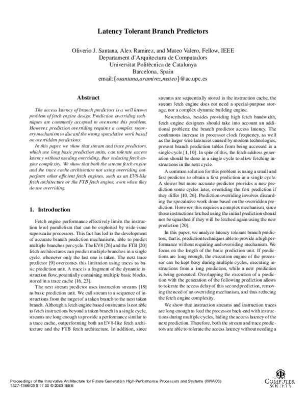 (PDF) Latency tolerant branch predictors
