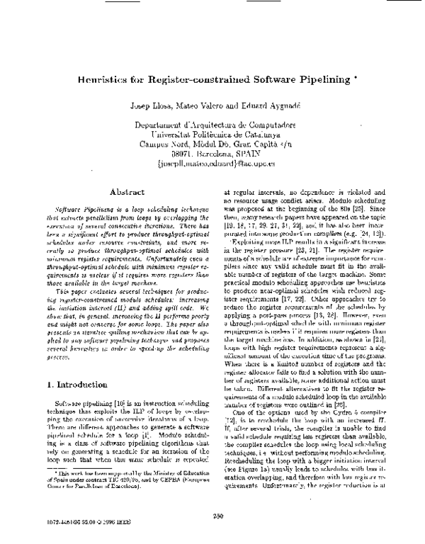 (PDF) Heuristics for register-constrained software pipelining