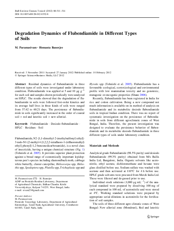 (PDF) Degradation Dynamics of Flubendiamide in Different Types of Soils