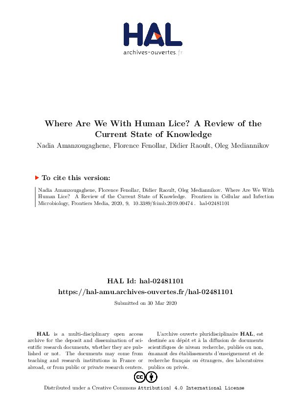 (PDF) Where Are We With Human Lice? A Review of the Current State of ...