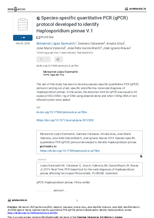 (PDF) Species-specific quantitative PCR (qPCR) protocol developed to ...