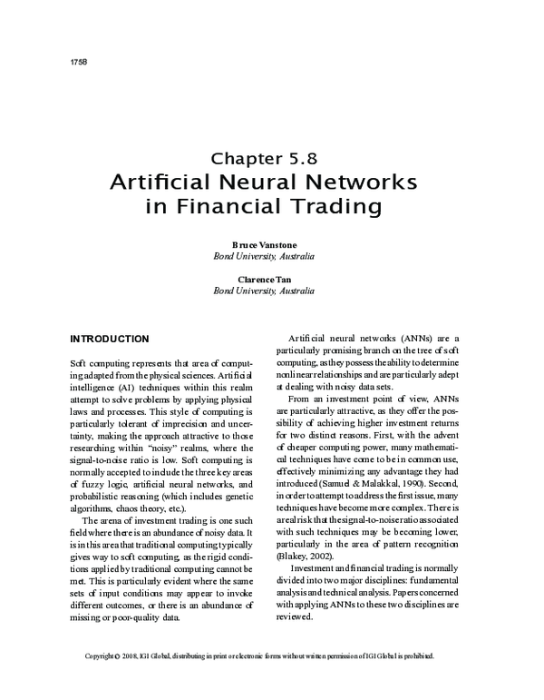 (PDF) Artificial Neural Networks in Financial Trading