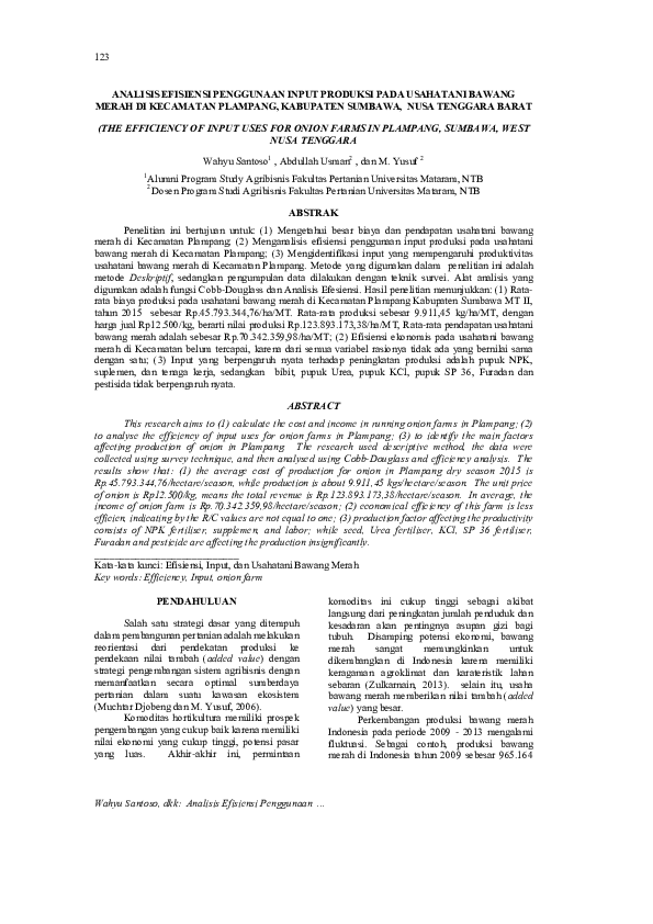 (PDF) Analisis Efisiensi Penggunaan Input Produksi Pada Usahatani Bawang Merah DI Kecamatan ...