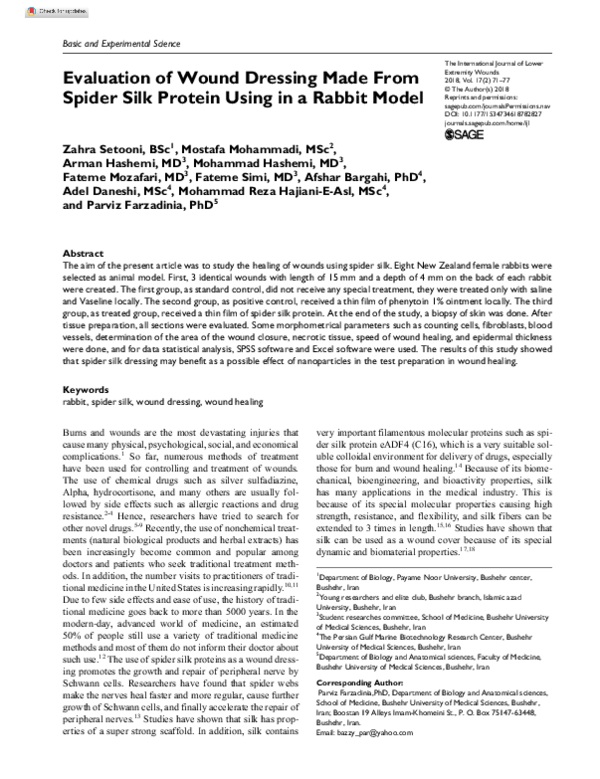 (PDF) Evaluation of Wound Dressing Made From Spider Silk Protein Using ...