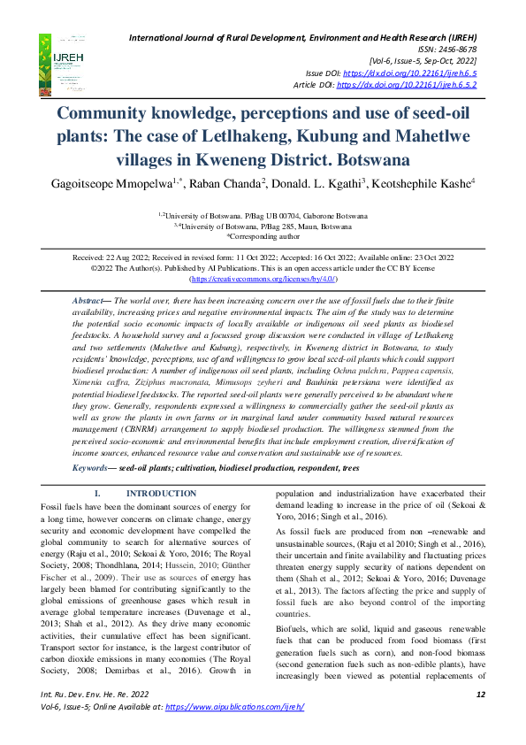 (PDF) Community knowledge, perceptions and use of seed-oil plants: The ...