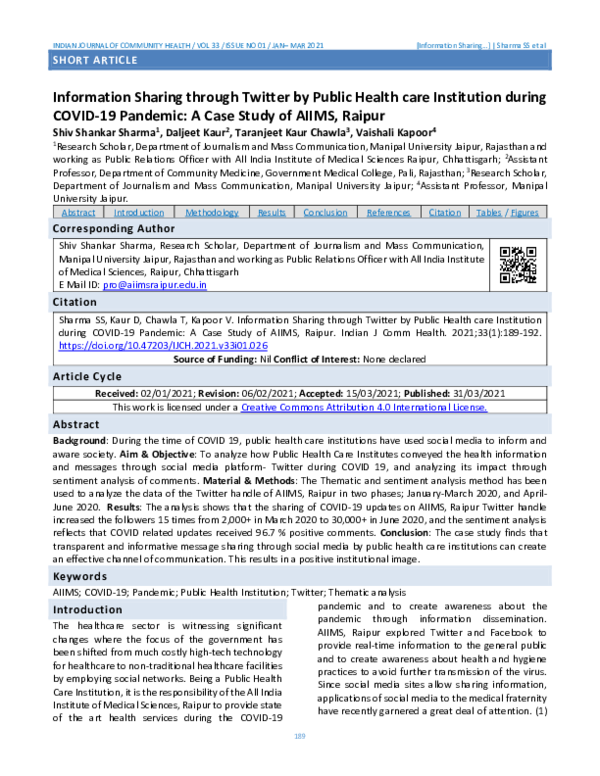 (PDF) Information Sharing through Twitter by Public Health care ...