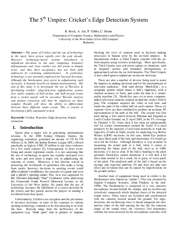 (PDF) The 5 th Umpire: Cricket"s Edge Detection System