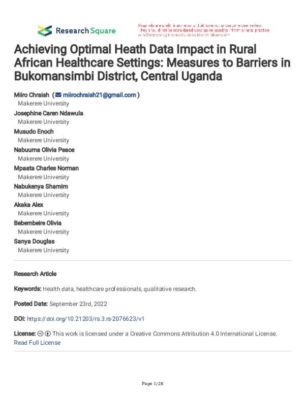 (PDF) Achieving Optimal Heath Data Impact in Rural African Healthcare ...