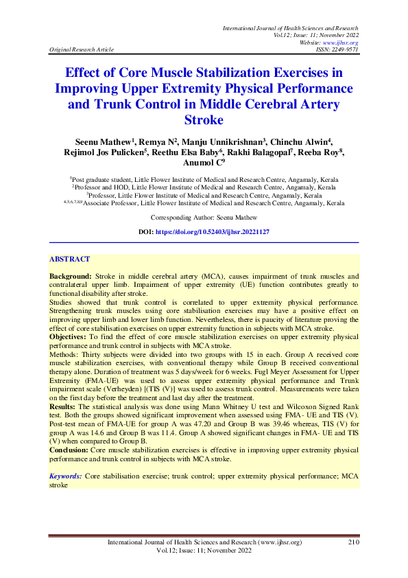 (PDF) Effect of Core Muscle Stabilization Exercises in Improving Upper Extremity Physical ...