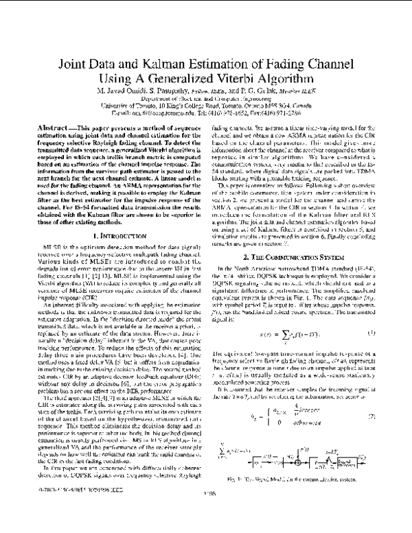 (PDF) Joint data and Kalman estimation of fading channel using a generalized Viterbi algorithm