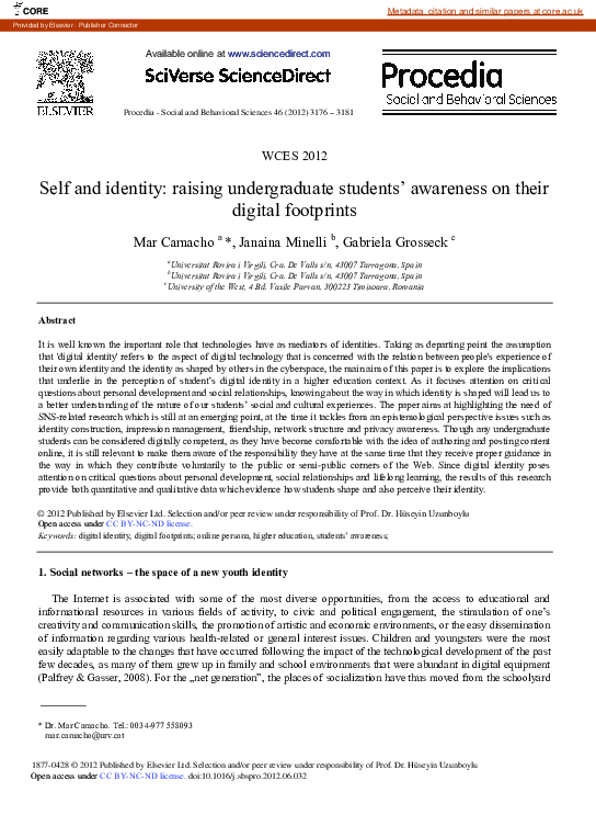 (PDF) Self and Identity: Raising Undergraduate Students’ Awareness on ...