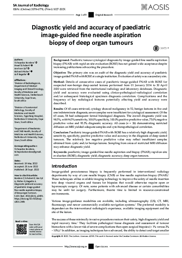 (PDF) Diagnostic yield and accuracy of paediatric image-guided fine ...