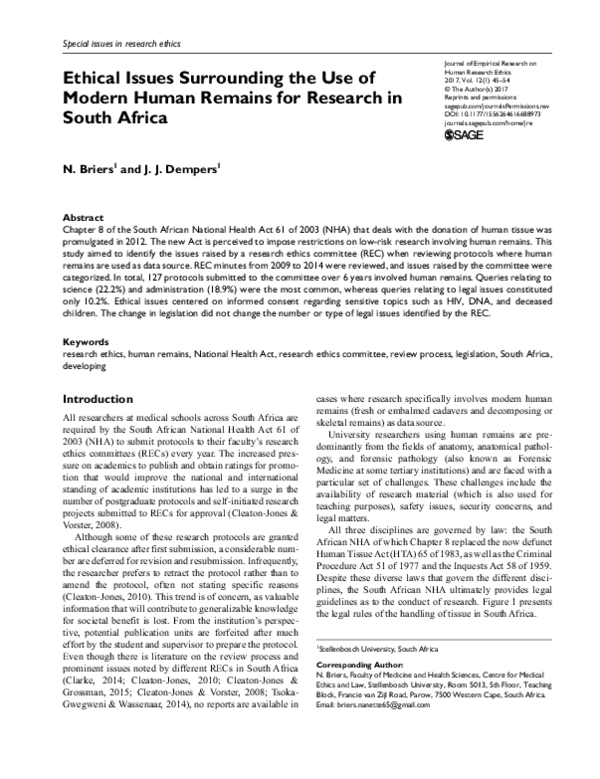 (PDF) Ethical Issues Surrounding the Use of Modern Human Remains for ...
