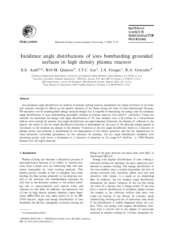 (PDF) Incidence angle distributions of ions bombarding grounded ...
