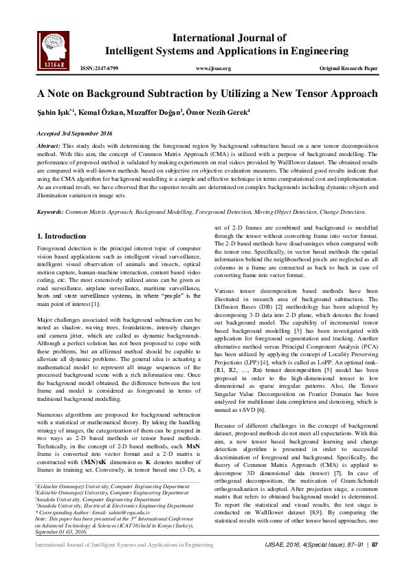 (PDF) A Note on Background Subtraction by Utilizing a New Tensor Approach