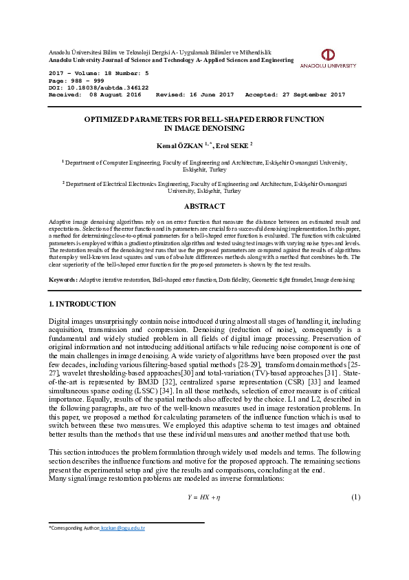(PDF) Optimized Parameters for Bell-Shaped Error Function in Image Denoising