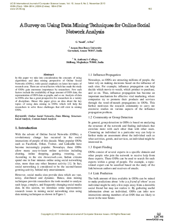 Pdf A Survey On Using Data Mining Techniques For Online Social