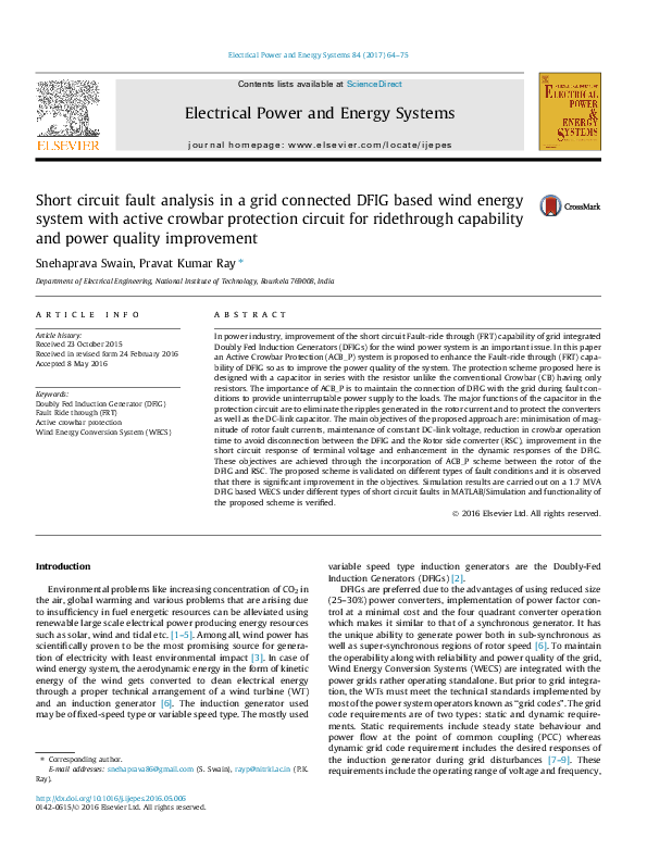 Pdf Short Circuit Fault Analysis In A Grid Connected Dfig Based Wind