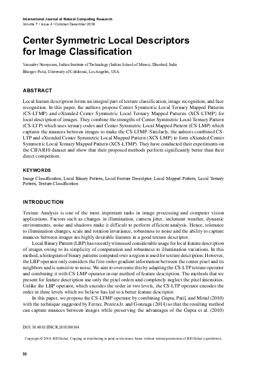 Pdf Center Symmetric Local Descriptors For Image Classification