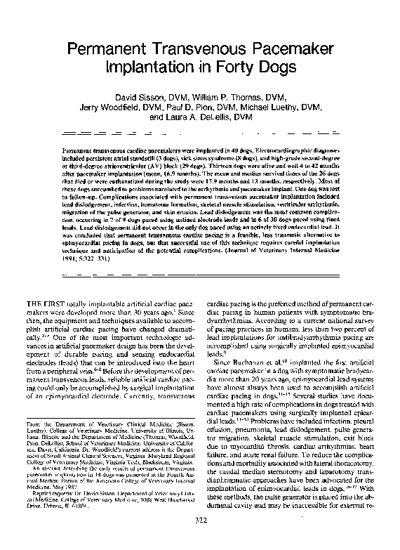 (PDF) Permanent Transvenous Pacemaker Implantation in Forty Dogs
