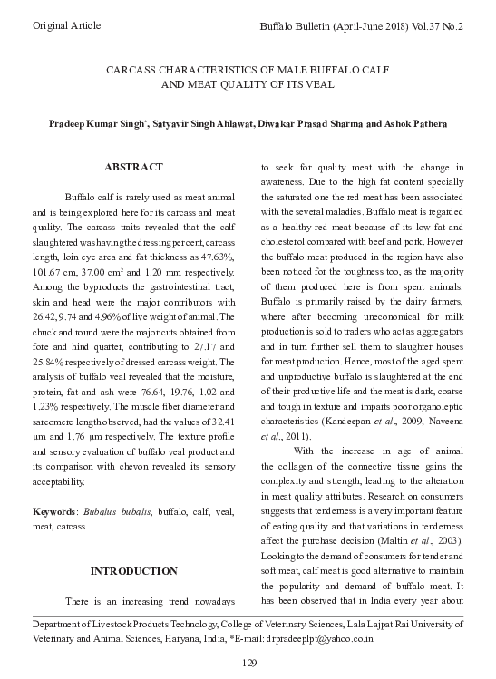 (PDF) Buffalo Calf Carcass Traits and Veal Quality