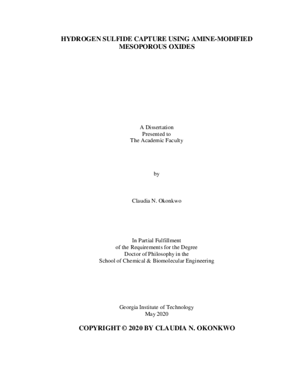 (PDF) Hydrogen Sulfide Capture Using Amine Modified Mesoporous Oxides