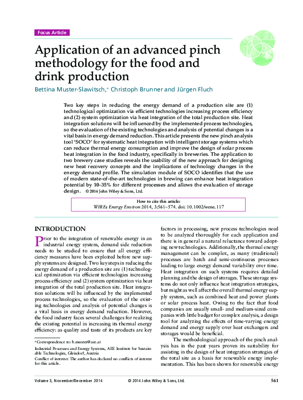 (PDF) Application of an advanced pinch methodology for the food and ...