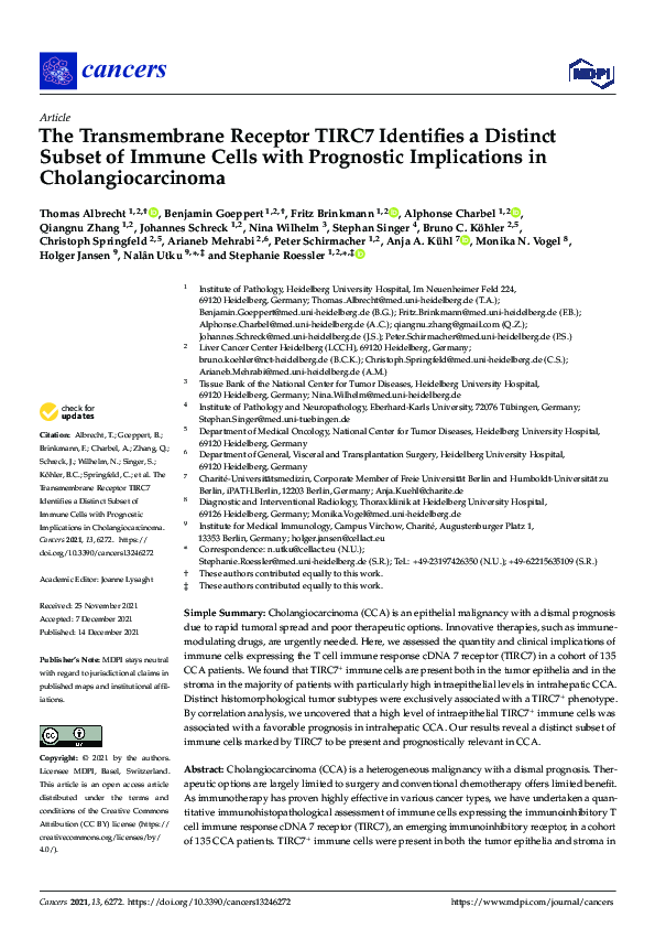 (PDF) The Transmembrane Receptor TIRC7 Identifies a Distinct Subset of ...