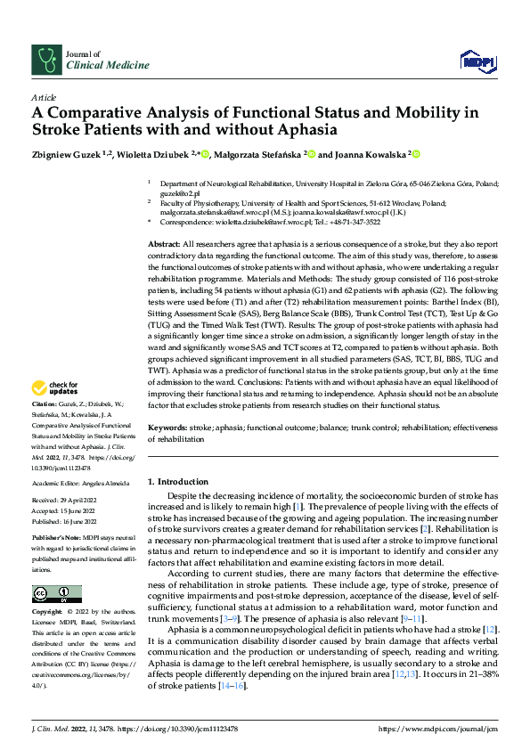 (PDF) A Comparative Analysis of Functional Status and Mobility in ...