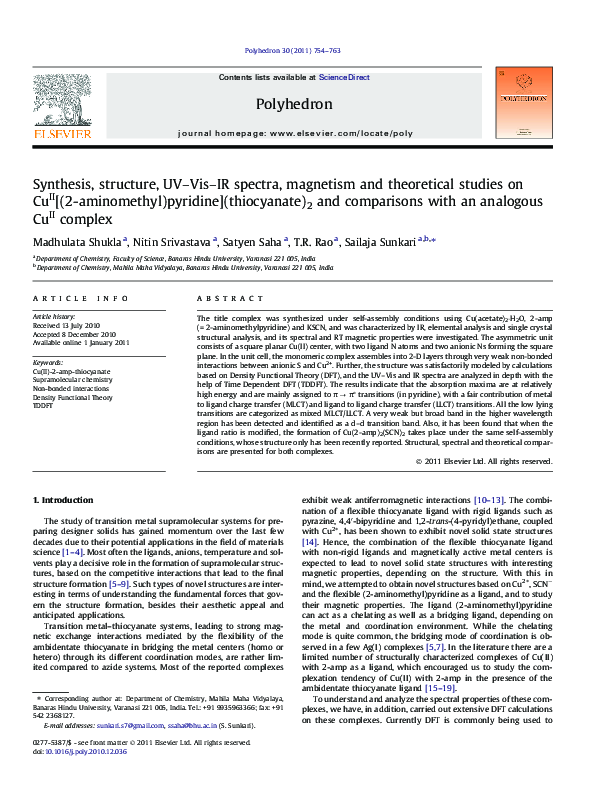 (PDF) CuII Complex: Synthesis and Spectral Analysis