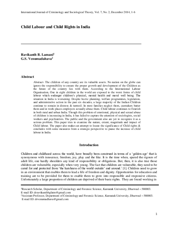 (PDF) Child labour and child rights in India