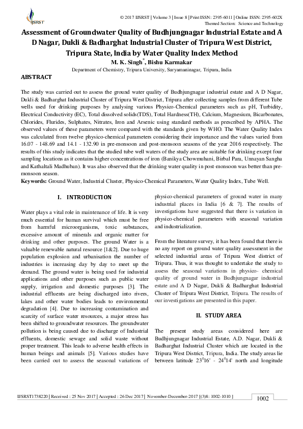 (PDF) IJSRST1738220 | Assessment of Groundwater Quality of ...