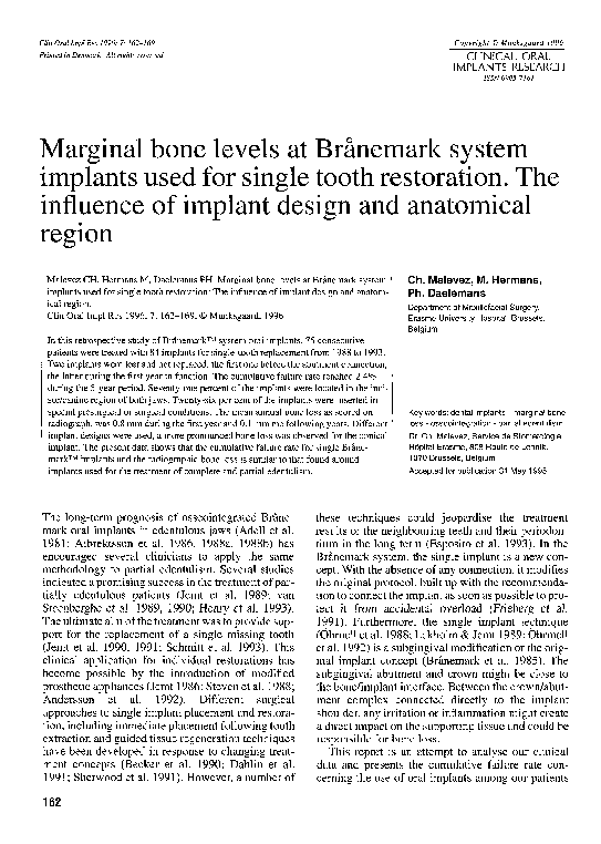 (PDF) Marginal bone levels at Branemark system implants used for single ...