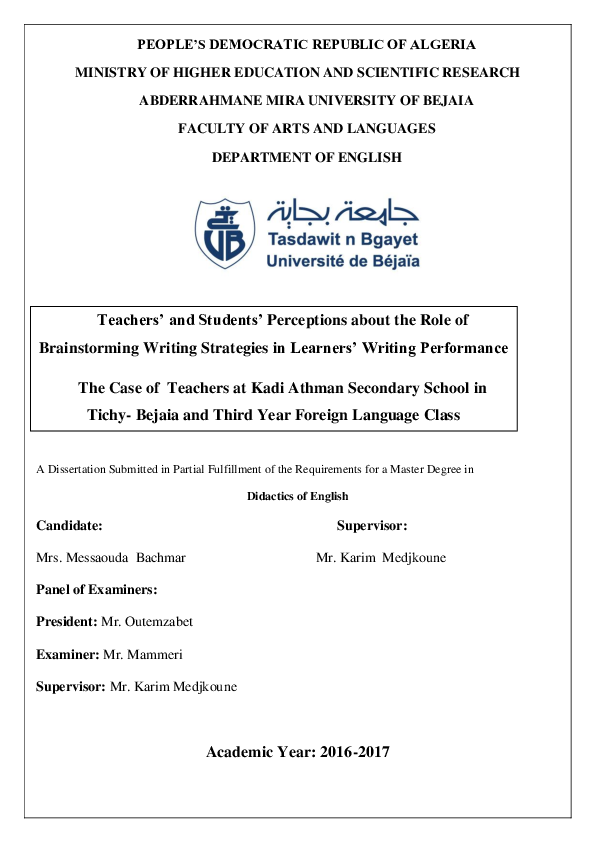 (PDF) People’s Democratic Republic of Algeria Ministry of Higher ...