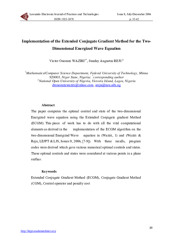 (PDF) Implementation of the Extended Conjugate Gradient Method for the Two-Dimensional Energized ...