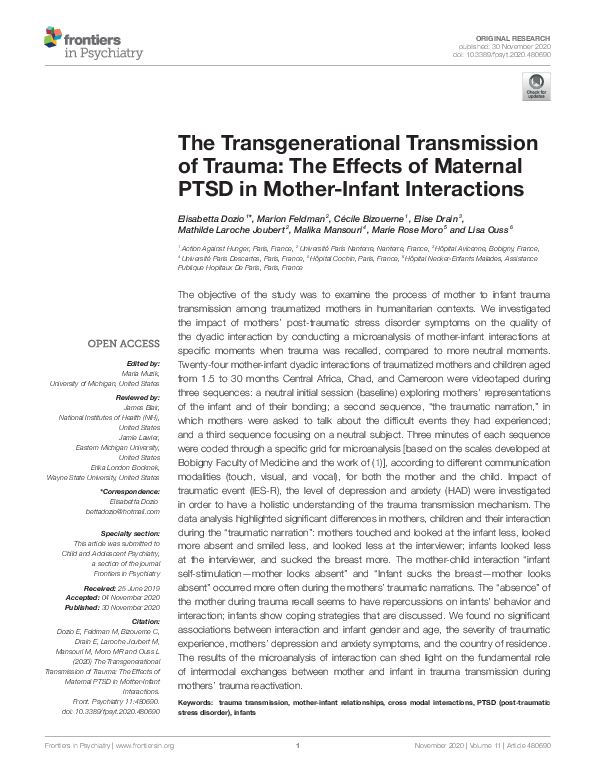 (PDF) The Transgenerational Transmission of Trauma: The Effects of Maternal PTSD in Mother ...