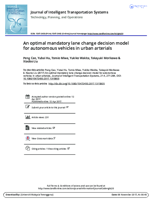 (PDF) An optimal mandatory lane change decision model for autonomous ...