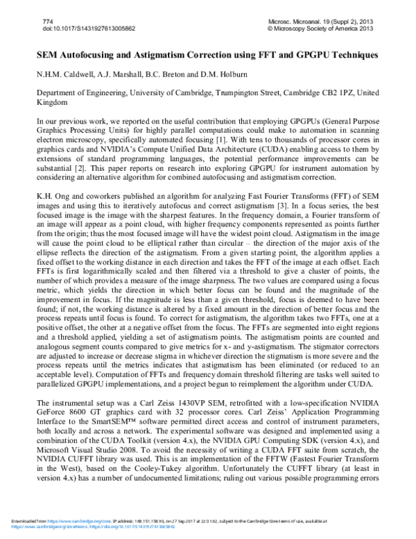 (PDF) SEM Autofocusing and Astigmatism Correction using FFT and GPGPU ...