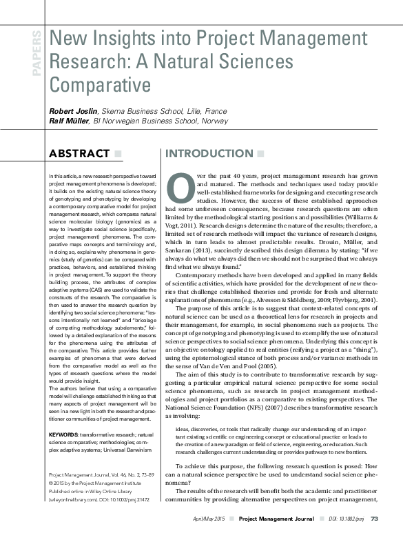 (PDF) New Insights into Project Management Research: A Natural Sciences ...