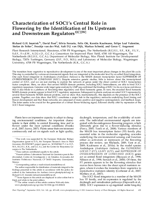 (PDF) Characterization of SOC1’s Central Role in Flowering by the ...