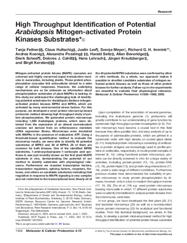 (PDF) High Throughput Identification of Potential Arabidopsis Mitogen ... (PDF) High Throughput Identification of Potential Arabidopsis Mitogen ...