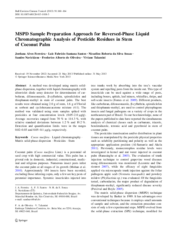 (PDF) MSPD Sample Preparation Approach for Reversed-Phase Liquid Chromatographic Analysis of ...