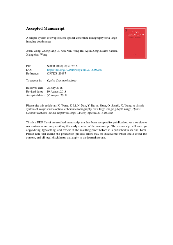 Pdf A Simple System Of Swept Source Optical Coherence Tomography For A Large Imaging Depth Range