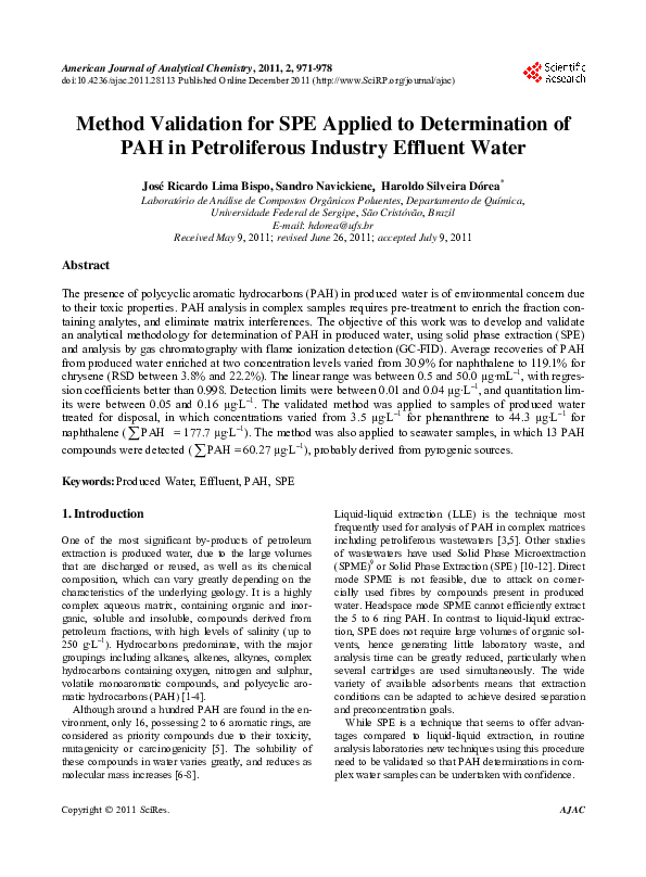 (PDF) Method Validation for SPE Applied to Determination of PAH in ...