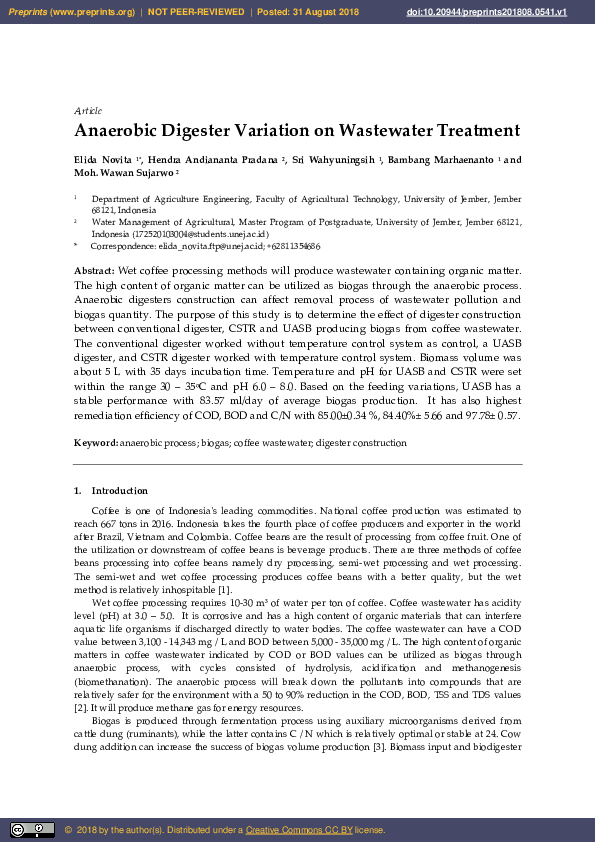 (PDF) Anaerobic Digester Variation on Wastewater Treatment