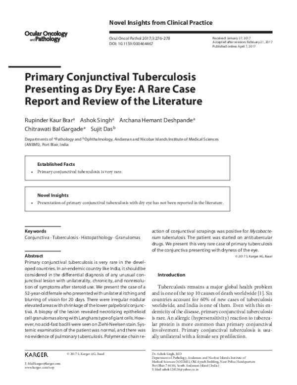 (PDF) Primary Conjunctival Tuberculosis Presenting as Dry Eye: A Rare ...