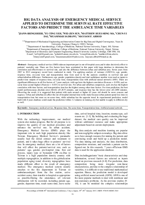 (PDF) Big Data Analysis of Emergency Medical Service Applied to ...